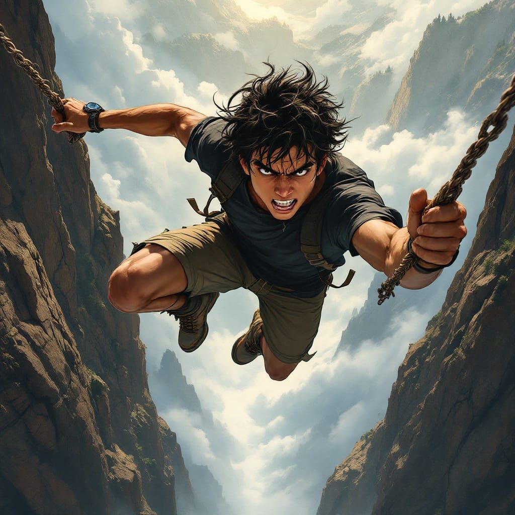 Determined Explorer 250527A - Young Latino Man Swings Over C...