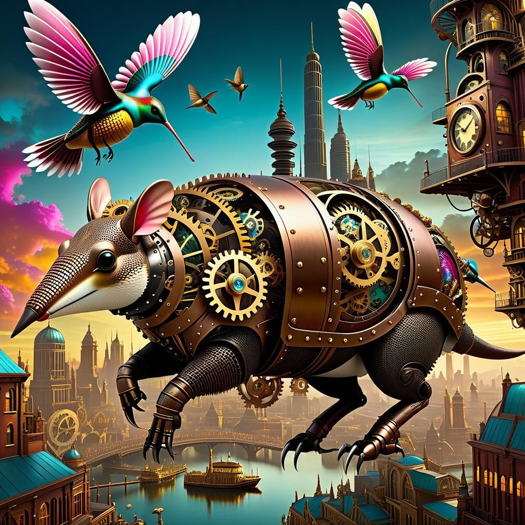 A surreal flying steampunk armadillo by Per. - AI Generated Artwork - NightCafe Creator