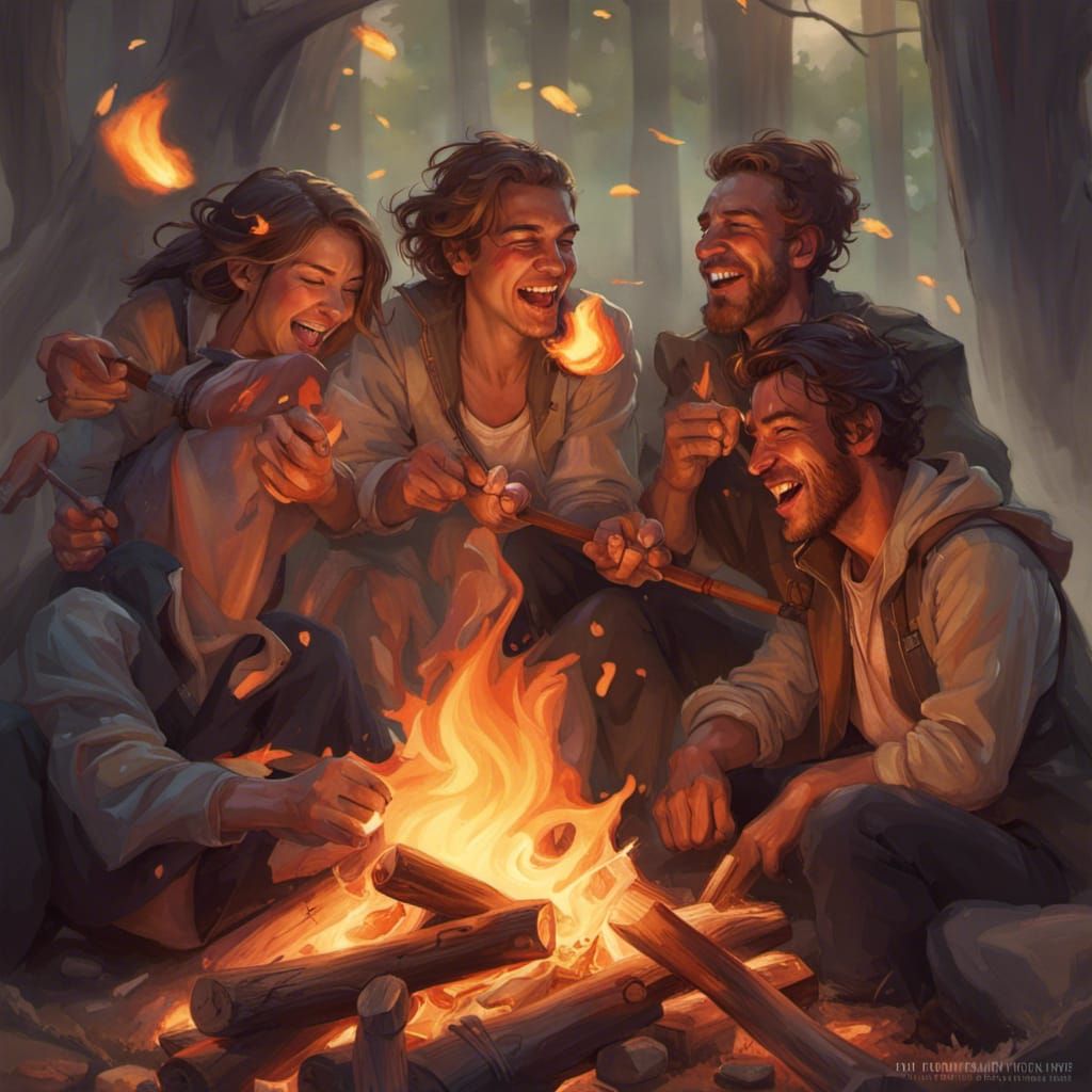 Campfire with friends - AI Generated Artwork - NightCafe Creator