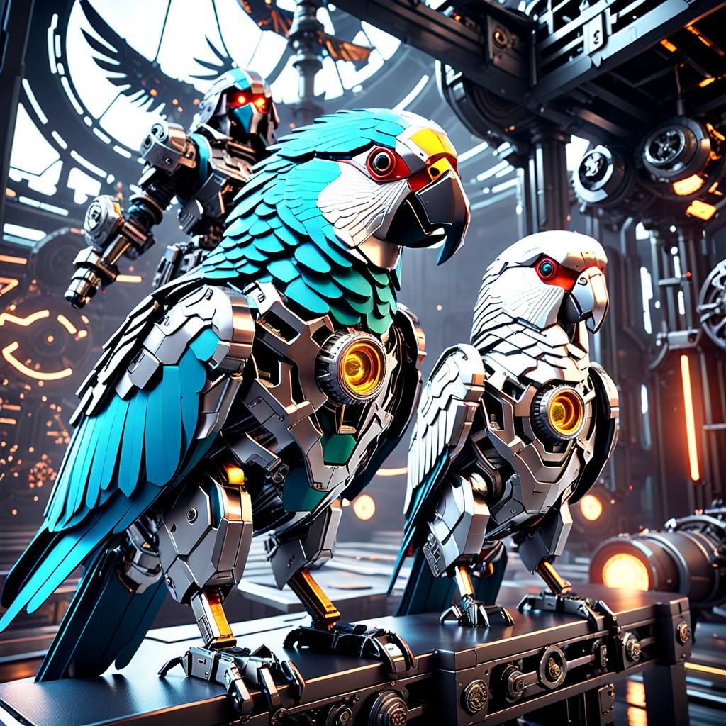 Cyborg ara parrots - AI Generated Artwork - NightCafe Creator