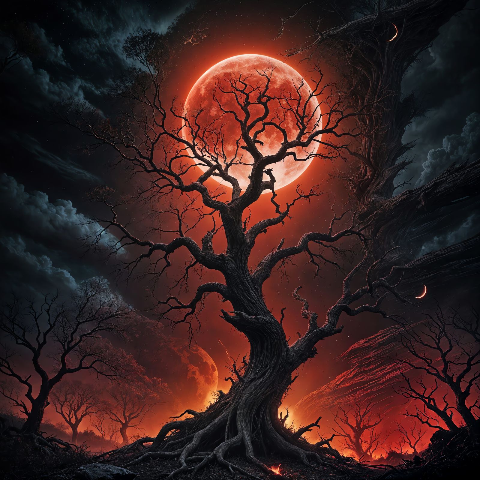 Tree from hell - Ethereal Forest Silhouettes in Crimson Twil...