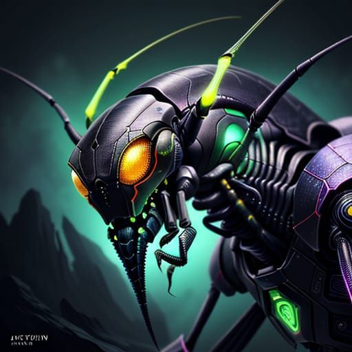 Predatory Insectoid Alien in Iridescent Armor - AI Art