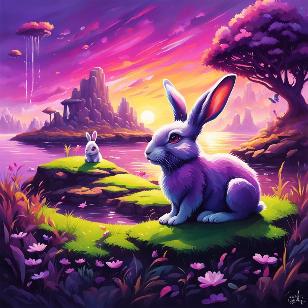 Cute rabbits are living in peace in an alien world - AI Generated ...