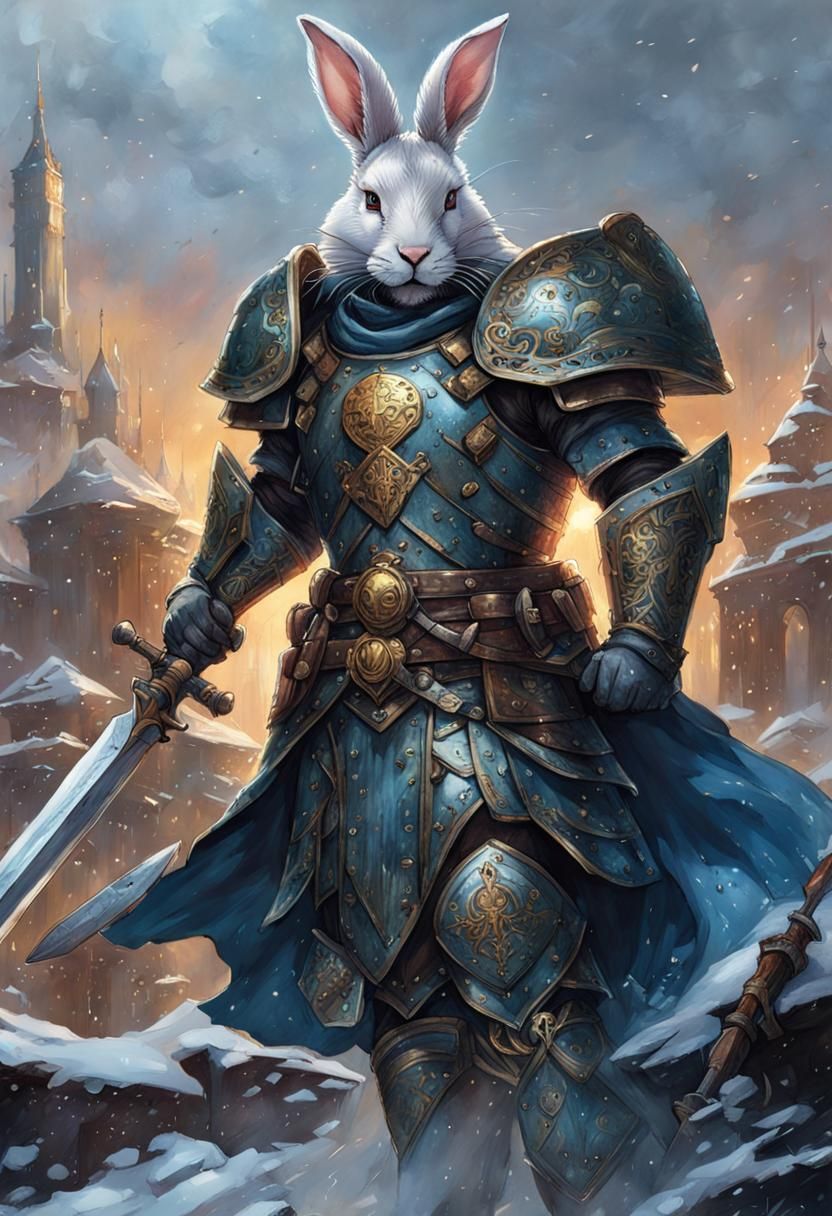 The heroic Rabbit Paladin wields a huge war hammer on the battlefield ...