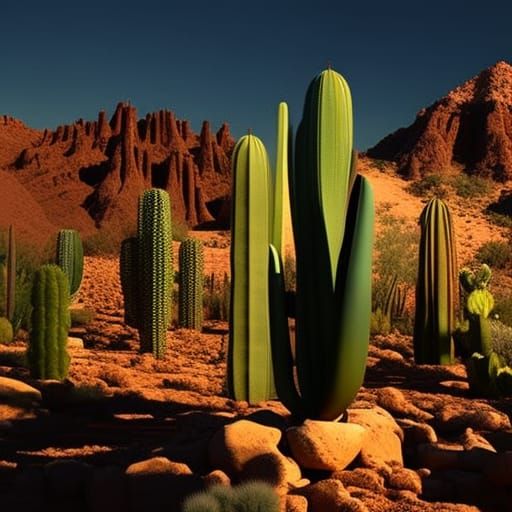 Cactus landscape 8K 3D sunshine rays hyperdetailed complex Cinema 4D ...