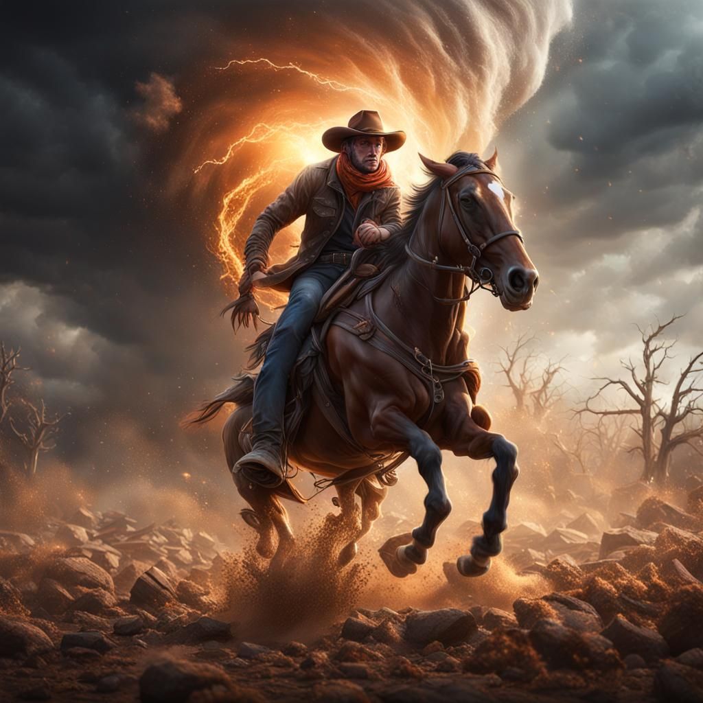 Cowboy in tornado - AI Generated Artwork - NightCafe Creator