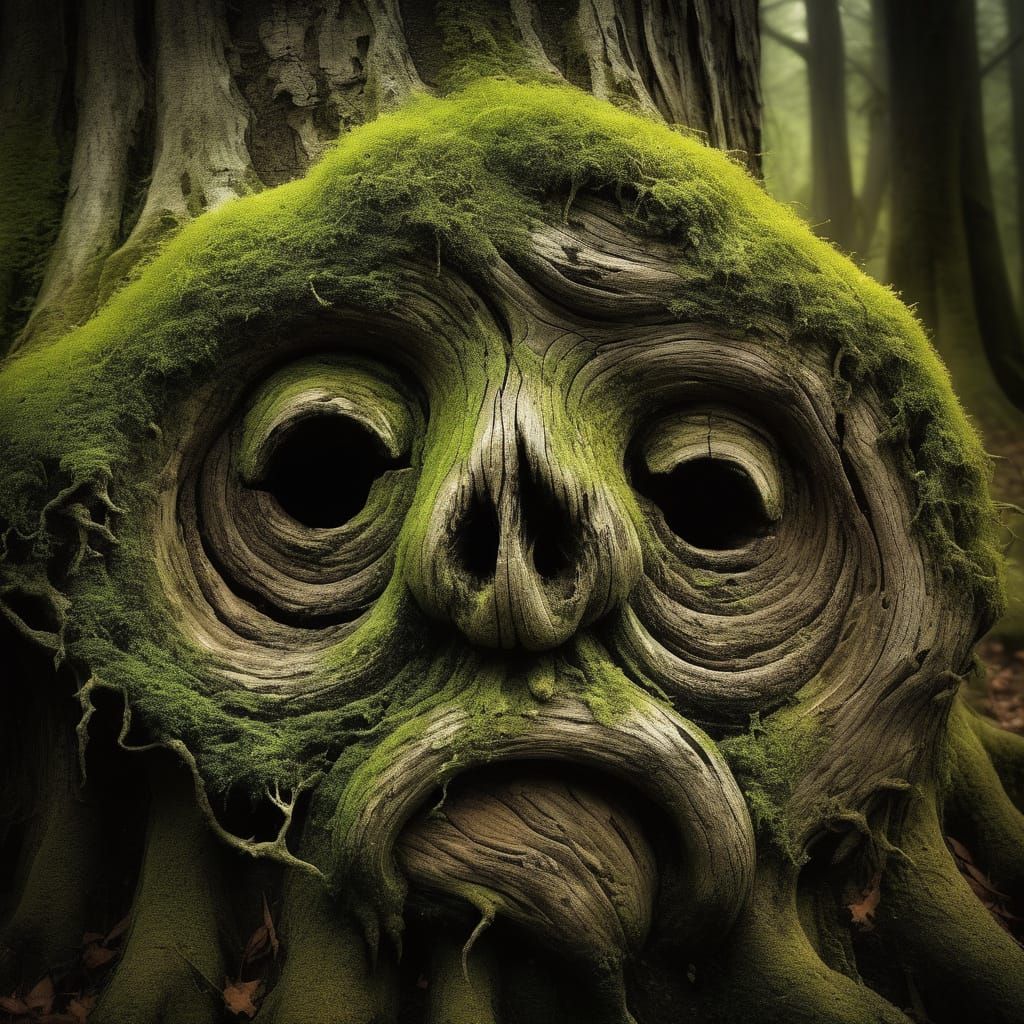 The Edge of the Forest - Gnarled Tree Stump in Whimsical, Ti...