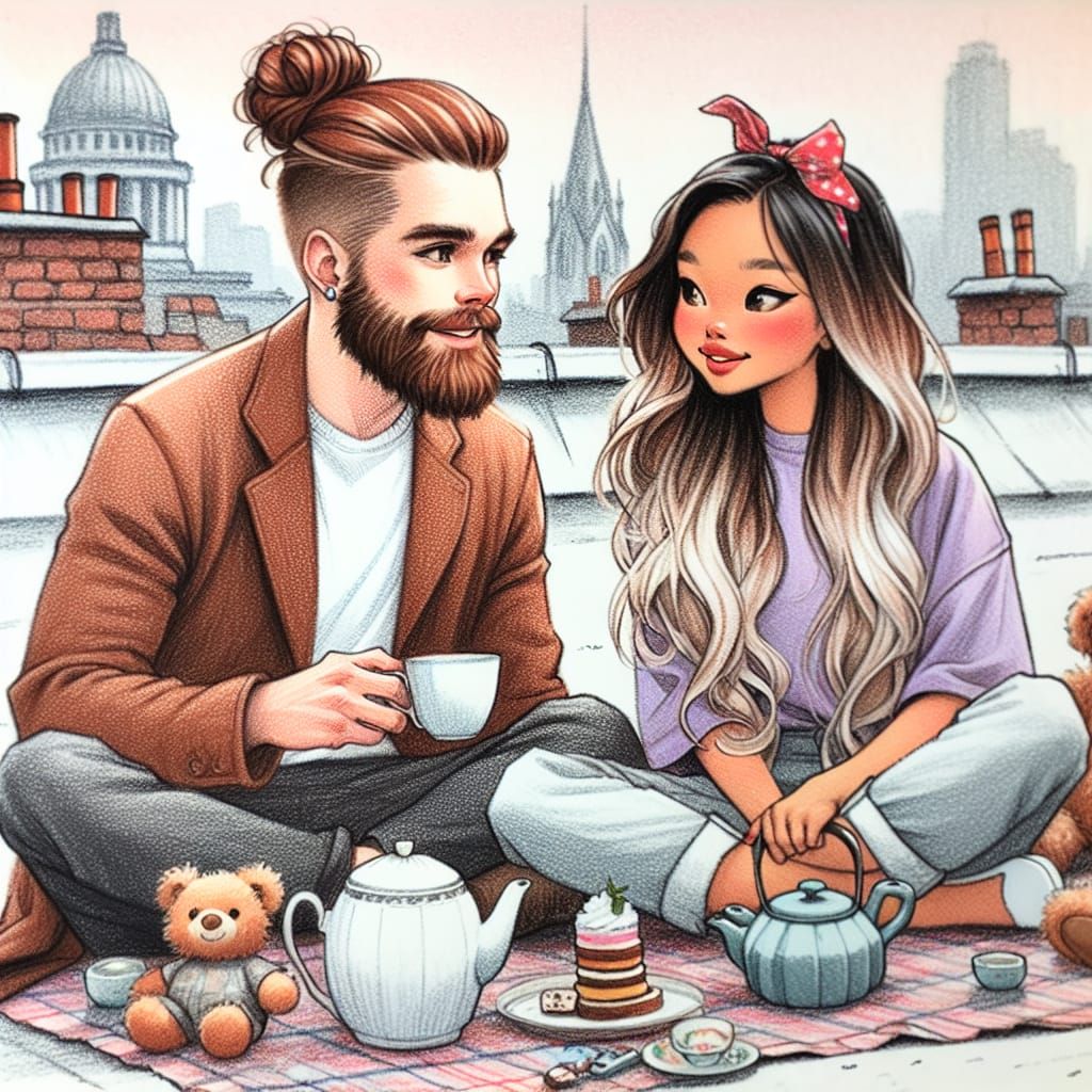 Tea Date on the Roof - AI Generated Artwork - NightCafe Creator