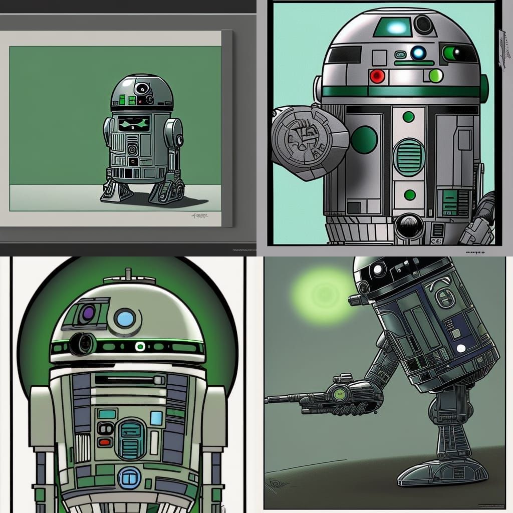 green, gray astromech droid holding a blank sign - AI Generated Artwork ...
