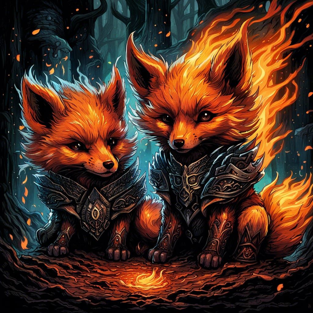 Flaming Fox Kits - AI Generated Artwork - NightCafe Creator