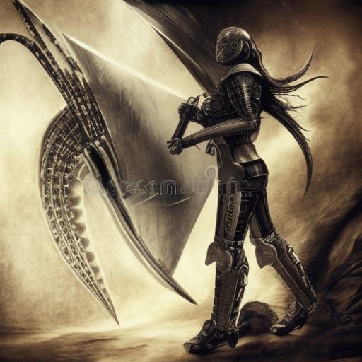 mideval knight with hetmet beautiful young blonde lady intricately ...