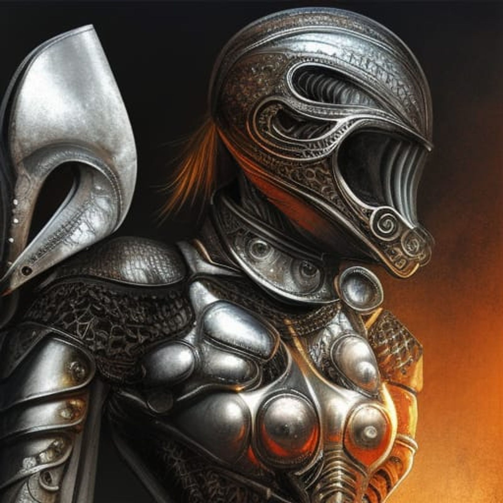 mideval knight with hetmet beautiful young blonde lady intricately ...