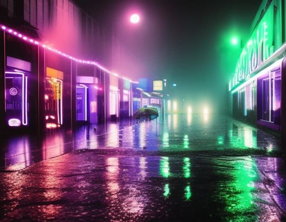 heavy falling rain neon lights - AI Generated Artwork - NightCafe Creator