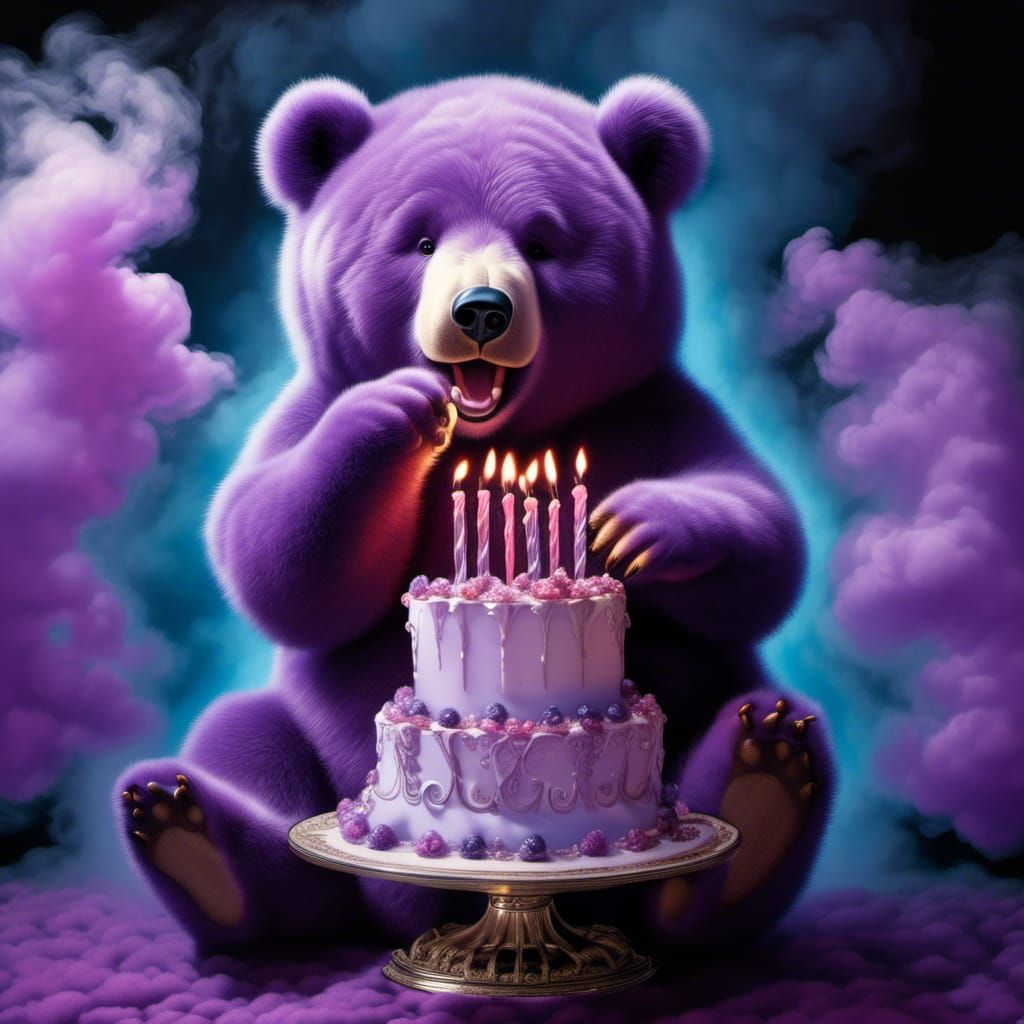 photograph portrait of fuzzy happy obese Oriental Purple Bear Cub ...
