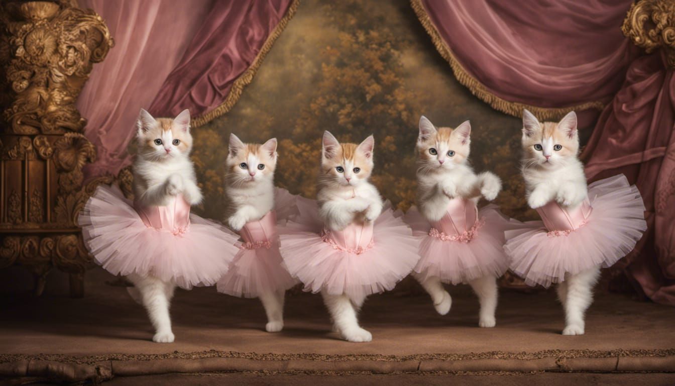 A photograph of ballerina Kittens wearing tutus, dancing ballet 5th ...