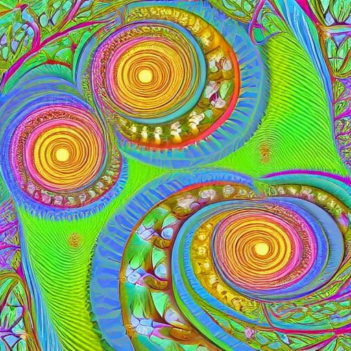 Fractal Rabbits in Whimsical Surrealist Meadow - AI Art