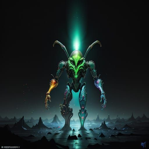 Grotesque Alien Easter Bunny Paints Iridescent Egg... - AI Art