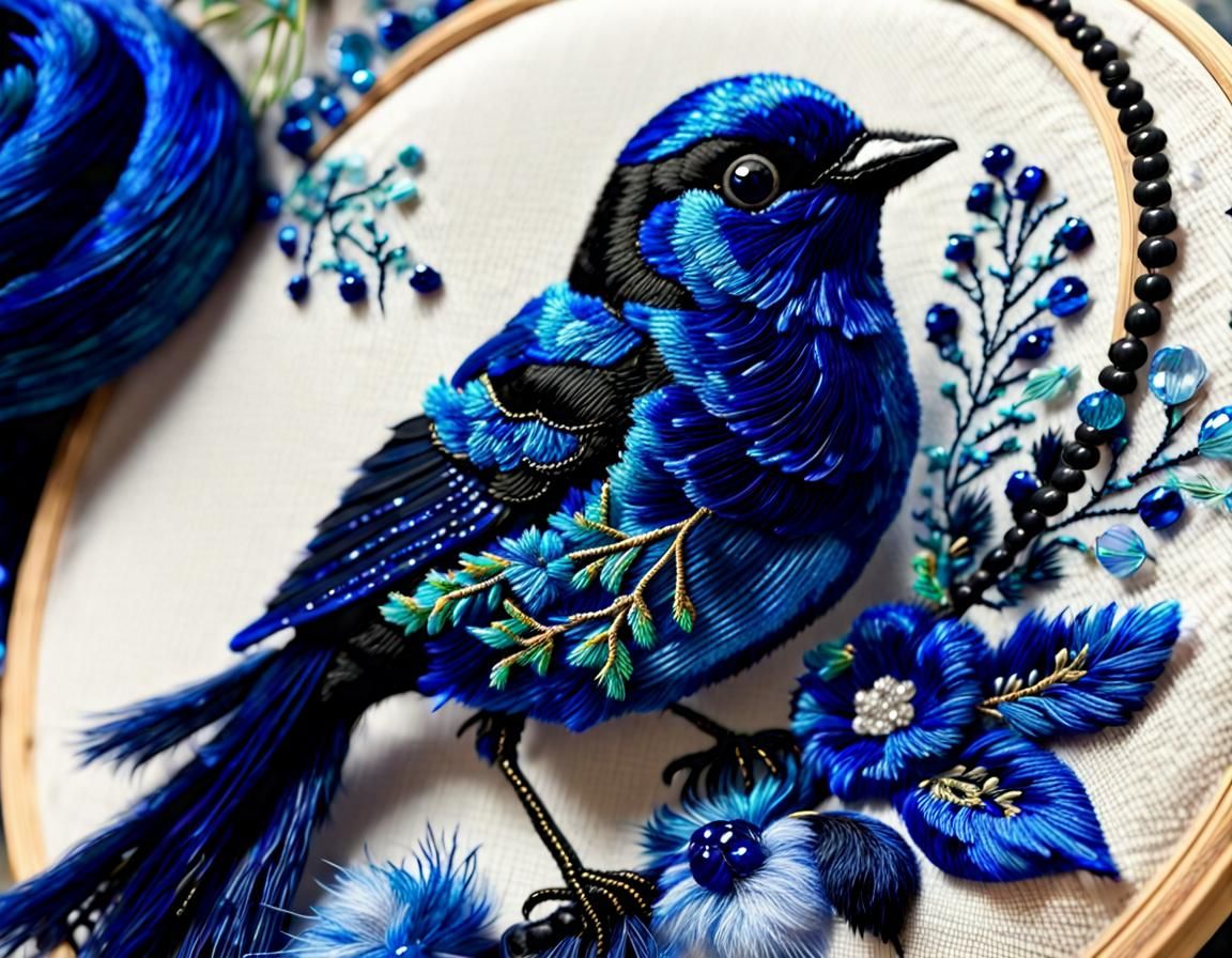 Embroidered Blue Bird - AI Generated Artwork - NightCafe Creator