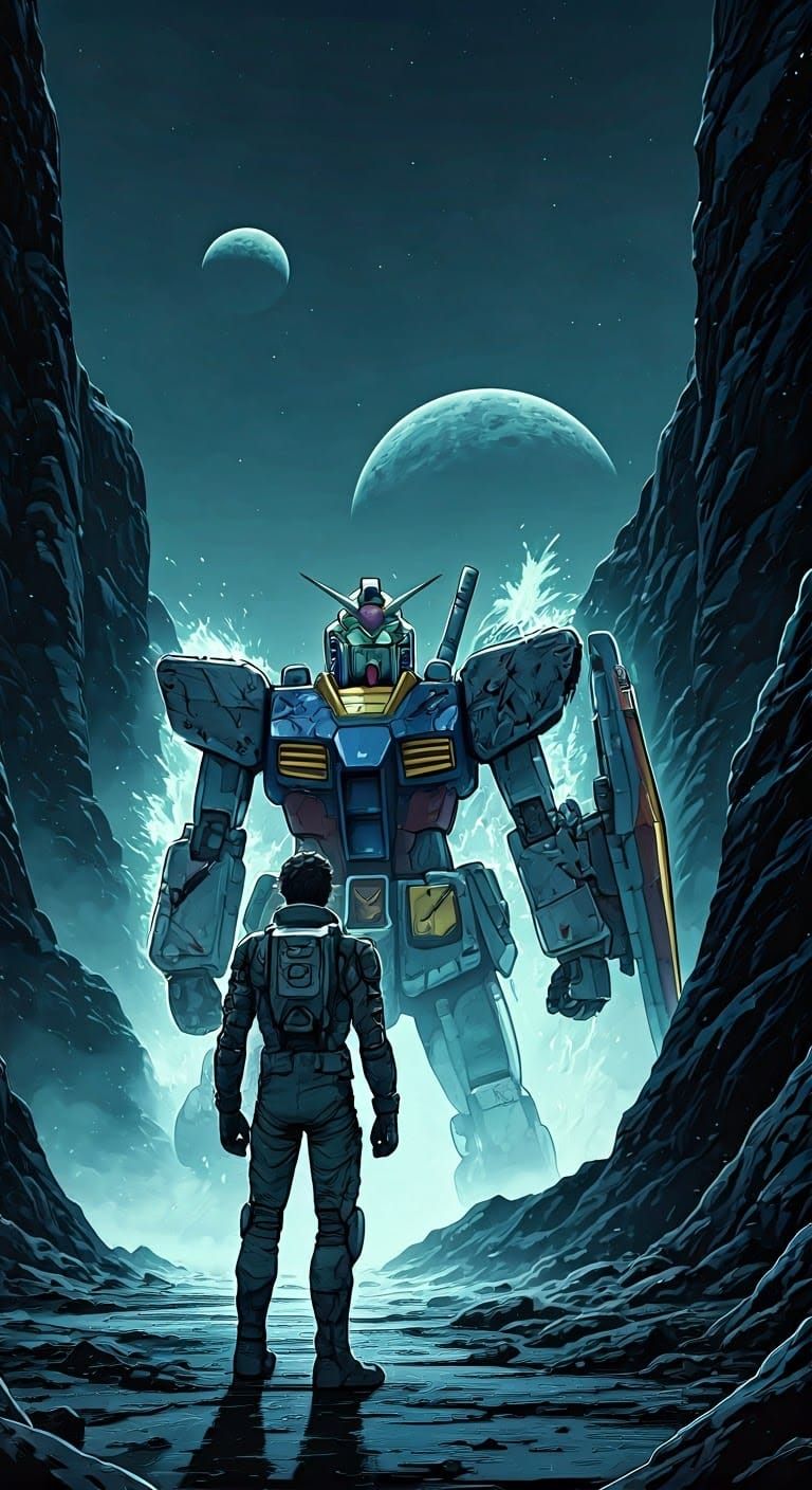 Gundam Pilot Reflects on Battle in Alien Valley - AI Art