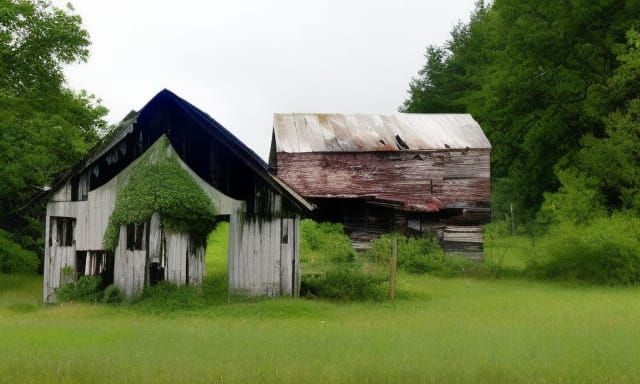 Post apocalyptic; Ruined Barn, rain, storm, water, flood; post ...