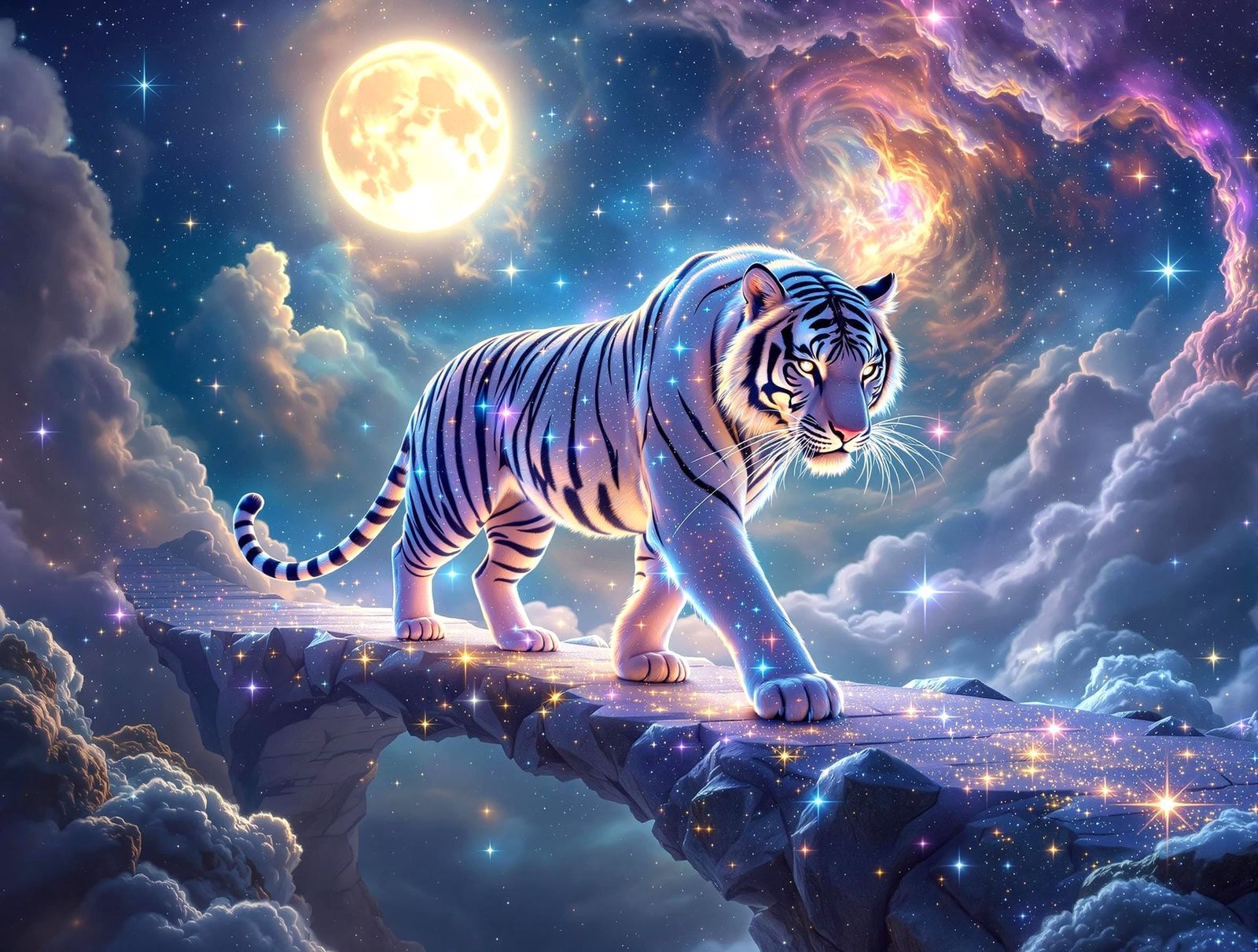 "Moonlit Crossing: The Starlight Tiger"