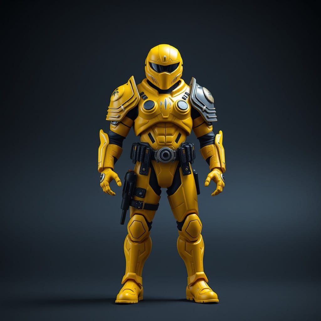 Vibrant Yellow Action Figure in Armor - AI Art