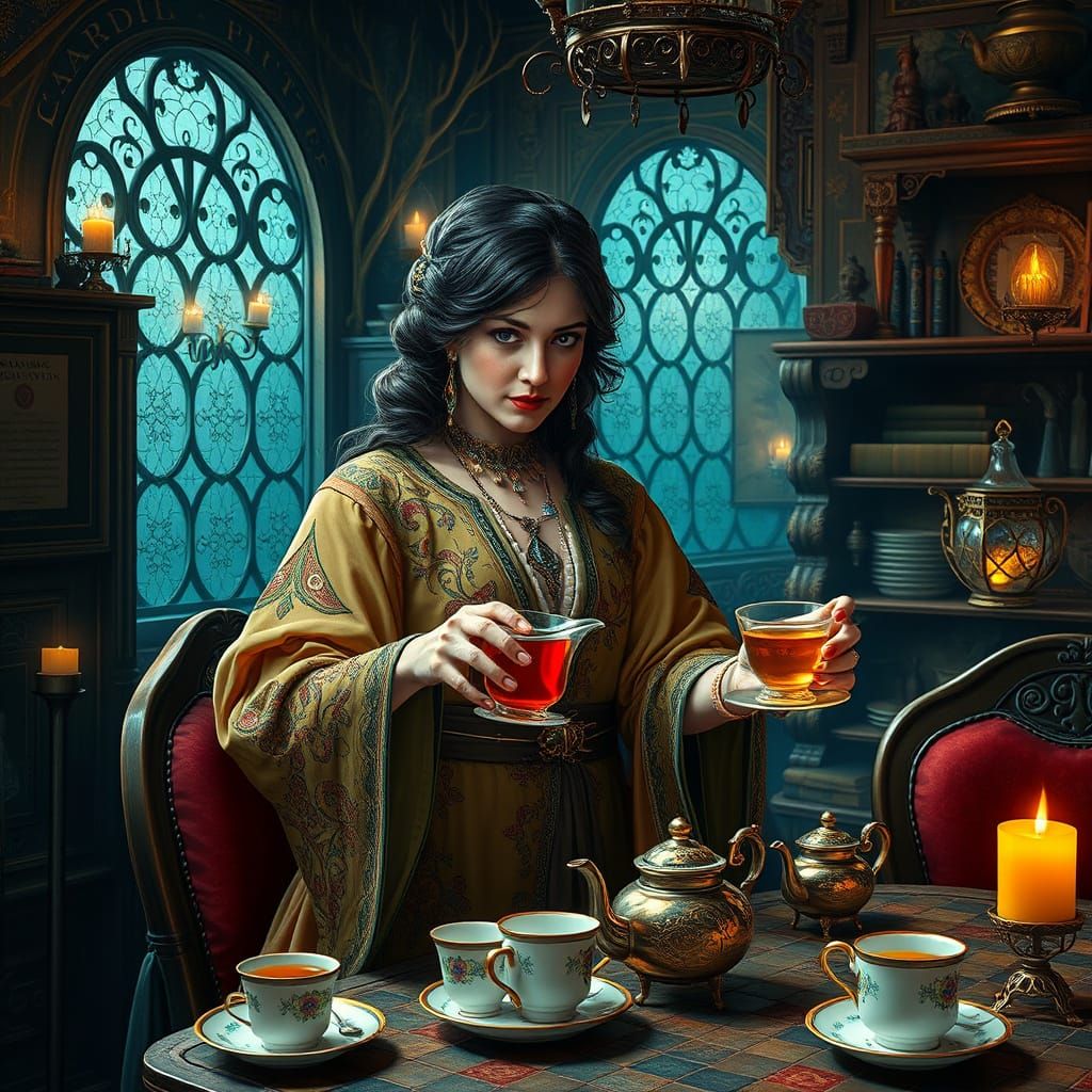 Dono de Cafeteria Temática – Servindo chás exóticos com nomes misteriosos como "Elixir da ...