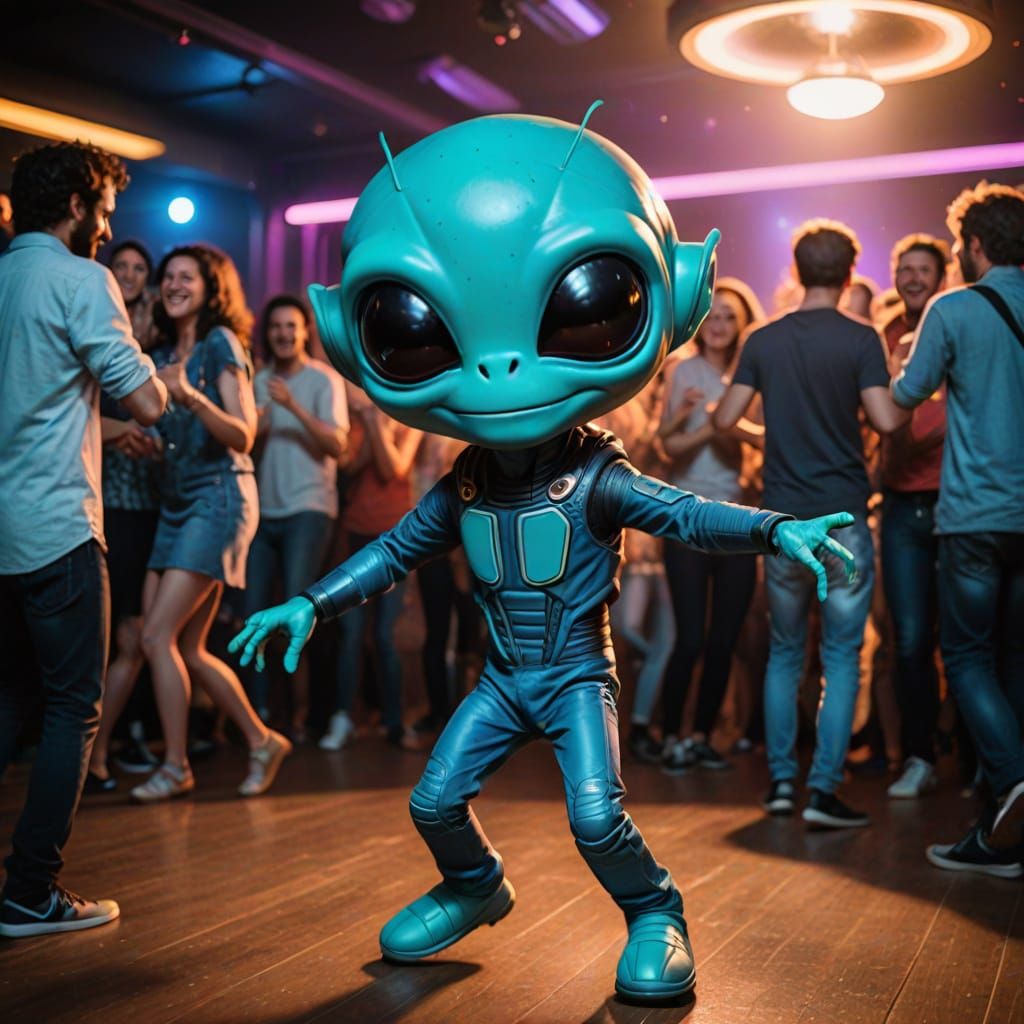 happy alien at a dance party - happy alien at a dance party