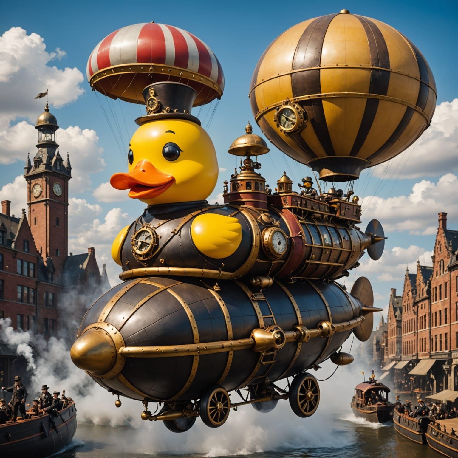 Steampunk Rubber Duck Commands Blimp - AI Art
