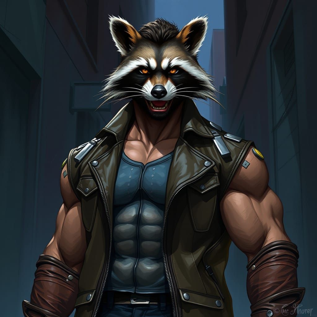 half raccoon half musle man - Dark Fantasy Raccoon Man in L...