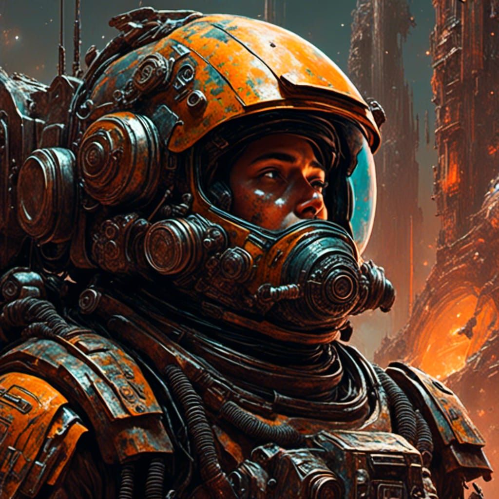 a close up of a person wearing a helmet, by Craig Mullins, digital art ...