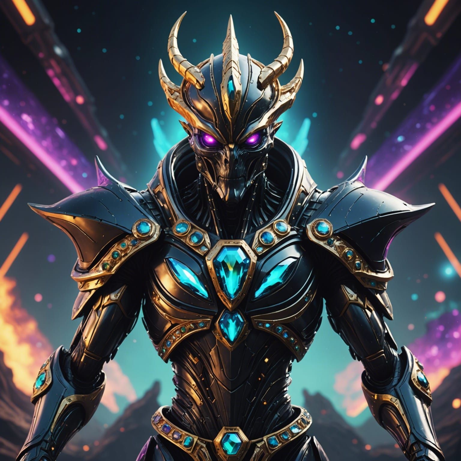 "Darkscape; Bejeweled Alien King; Fantastical Form; Ready to attack his ...