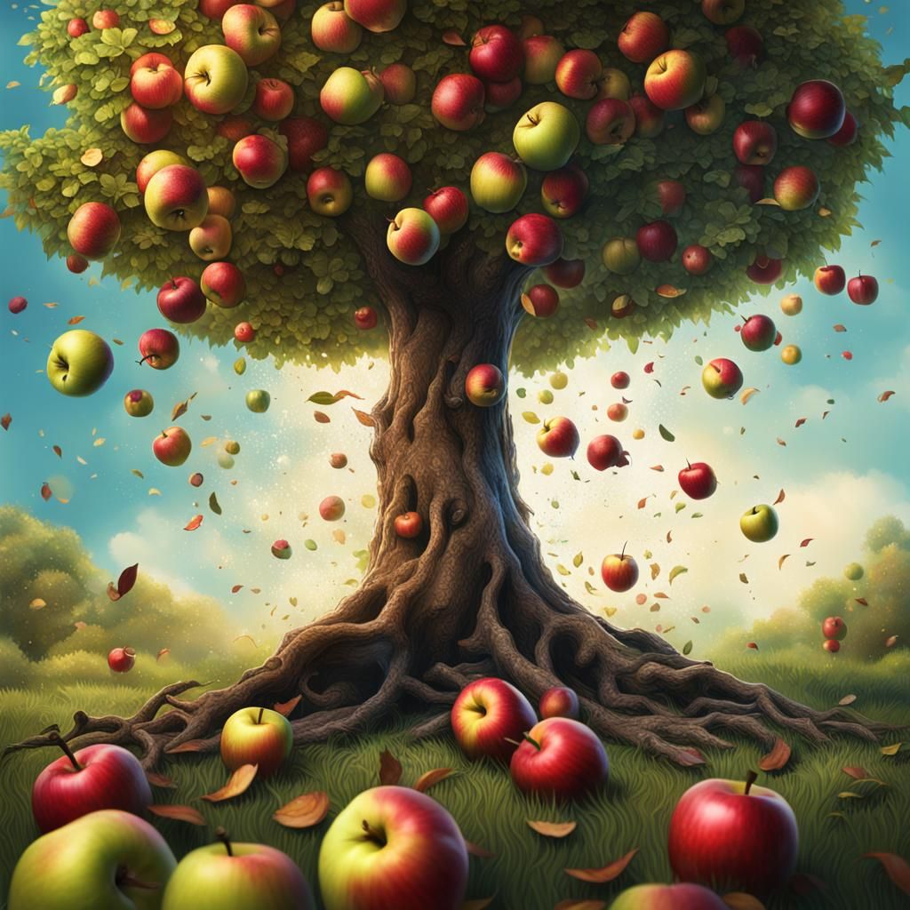 An apple falling off a tree. High resolution. - AI Generated Artwork ...
