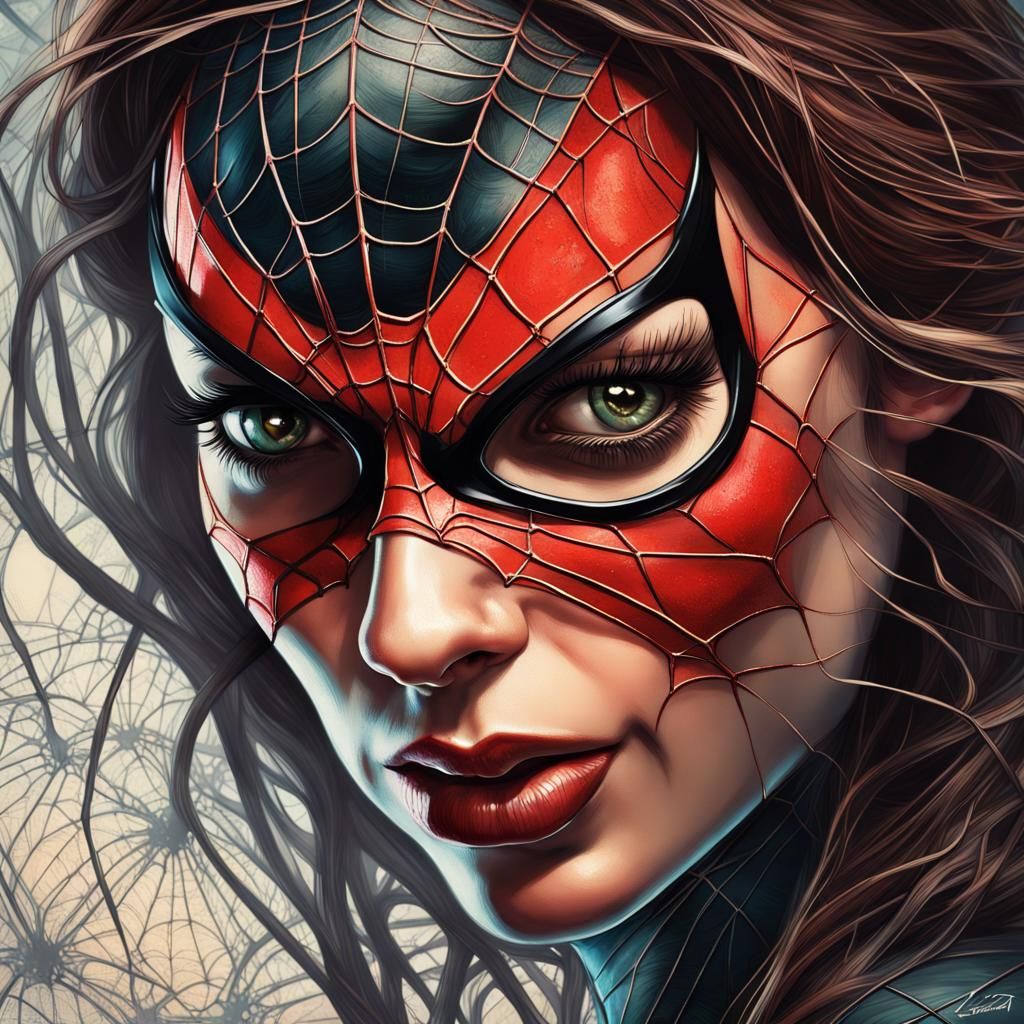 "Portrait of gorgeous female spider woman superhero with beautiful ...