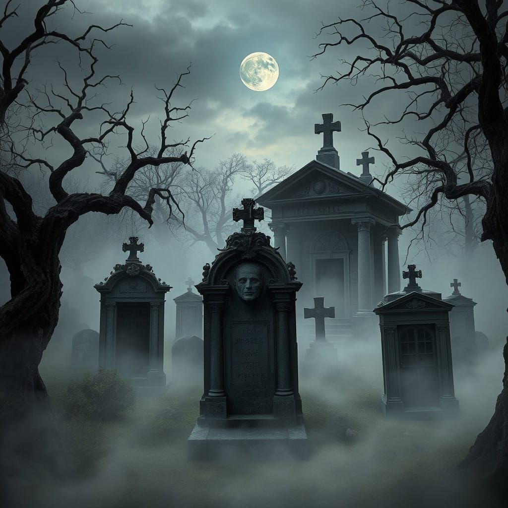 Ethereal Gothic Cemetery at Twilight - AI Art