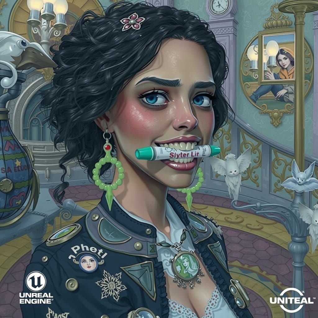 Woman Struggles to Speak with Lip Liner Trapped Be... - AI Art