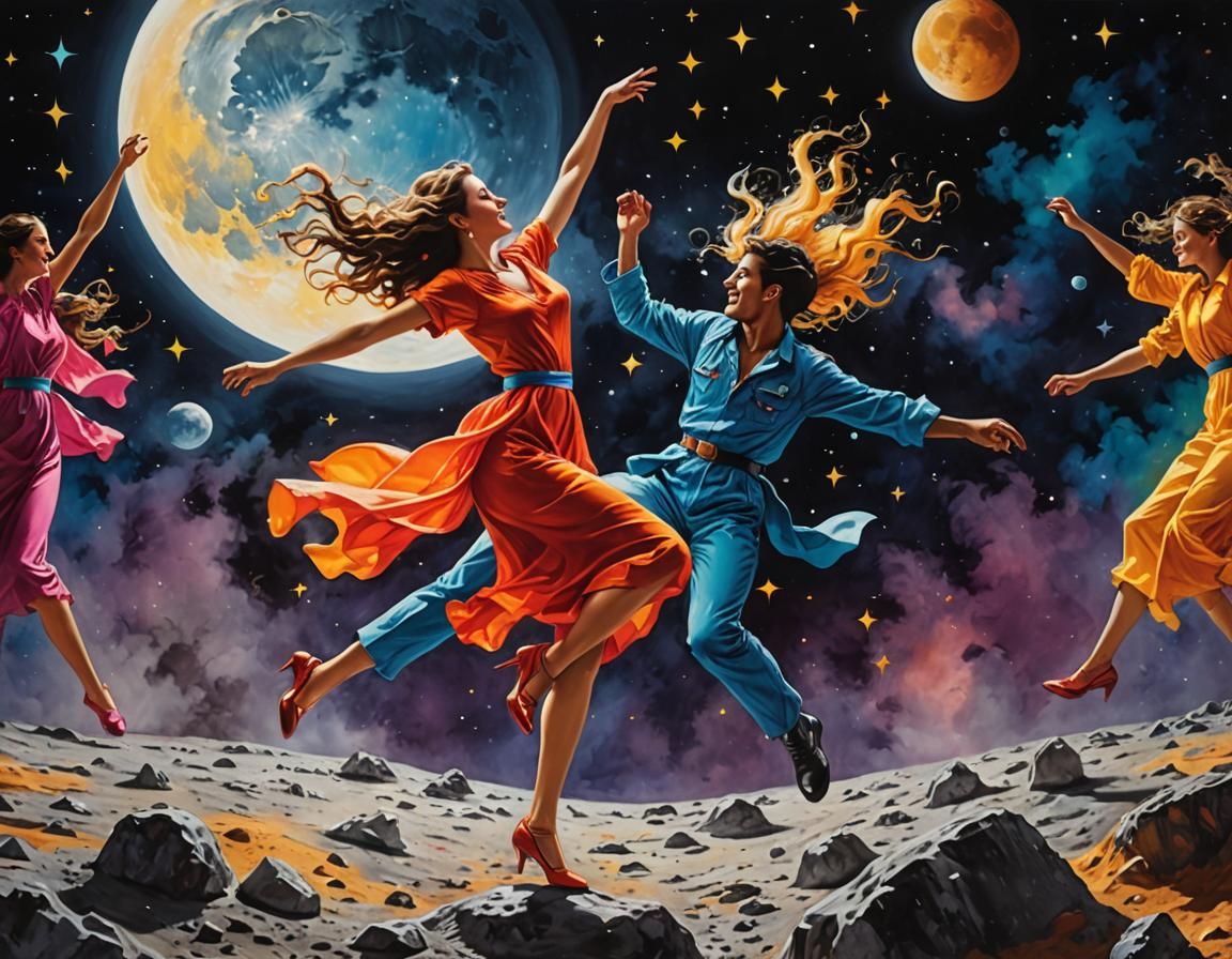 Dancing on the moon in vivid colors and realistic detail : r/nightcafe