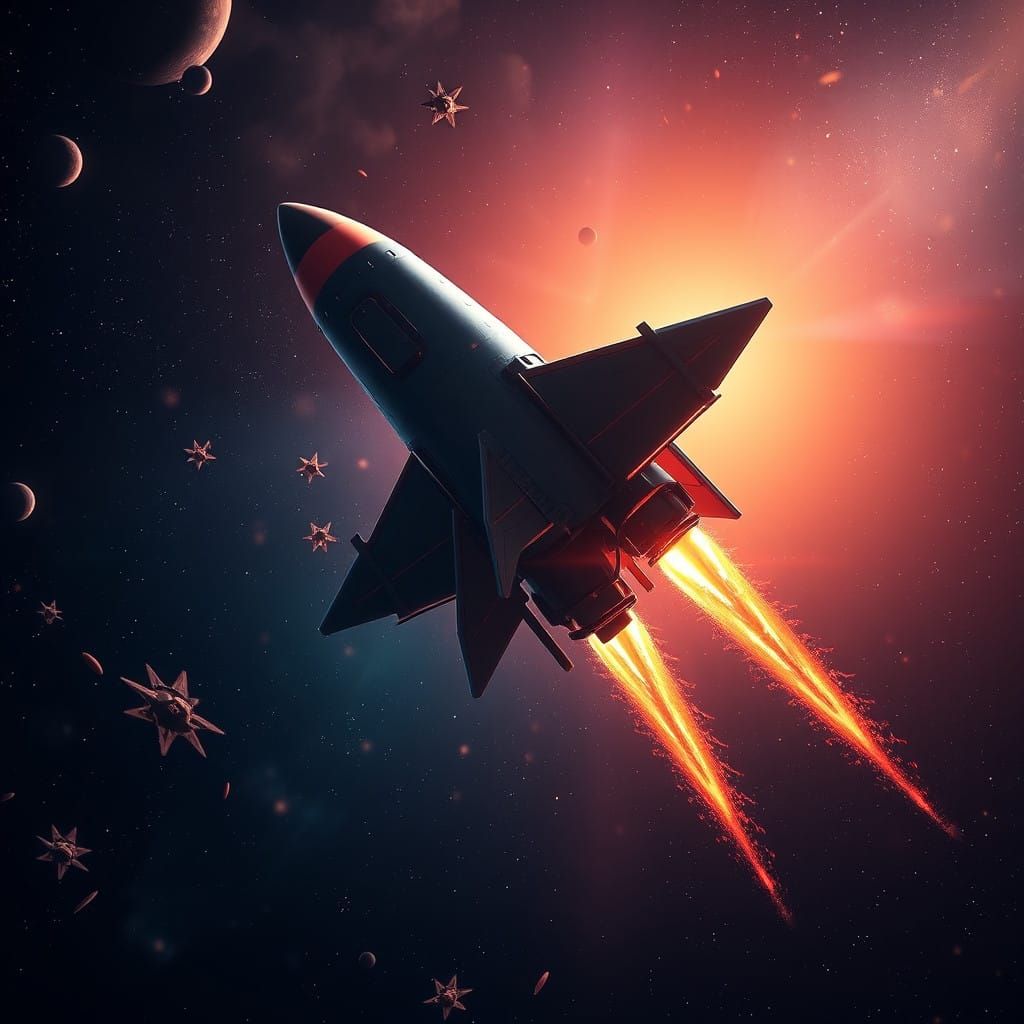 A space rocket floating in space - A space rocket floating i...