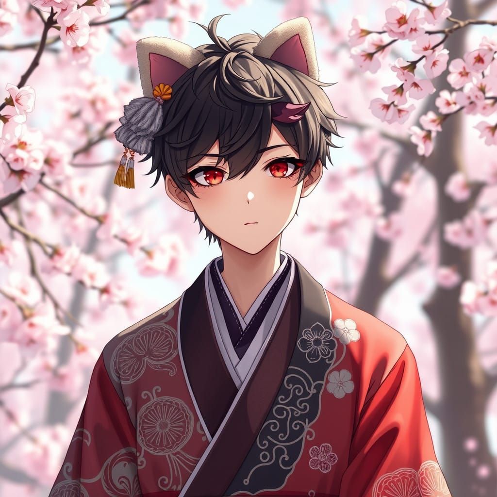 Anime Boy with Toy Poodle Ear Accessory in Cherry ... - AI Art