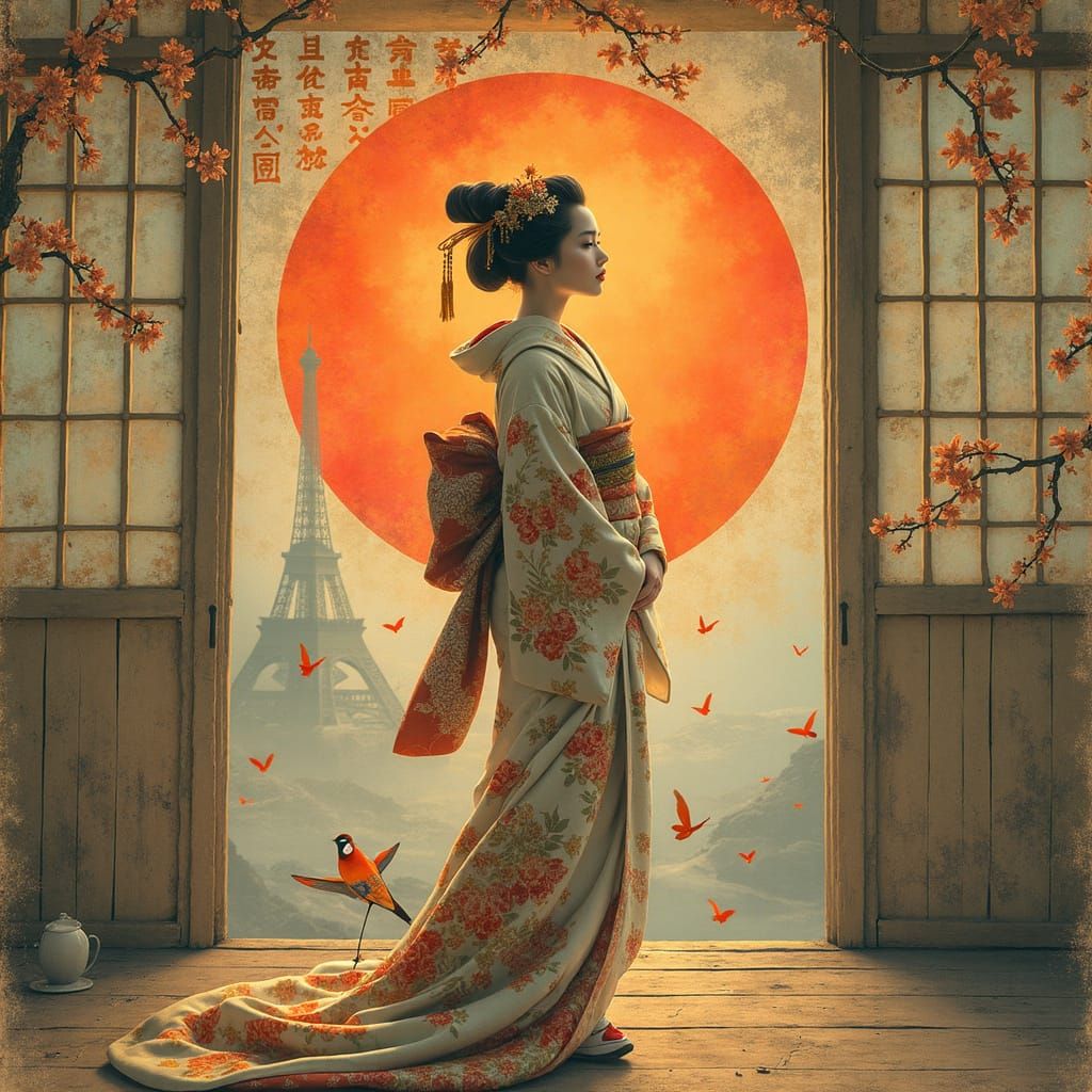 Ethereal Geisha in Whimsical Japanese Paradise - AI Art