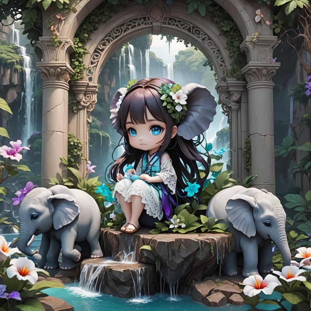 White Aqua teal purple black hibiscus waterfall landscape filigree ...