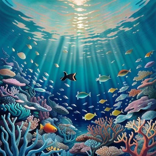 Song of the Blue Coral Reef - Whimsical Coral Reef Scene in ...