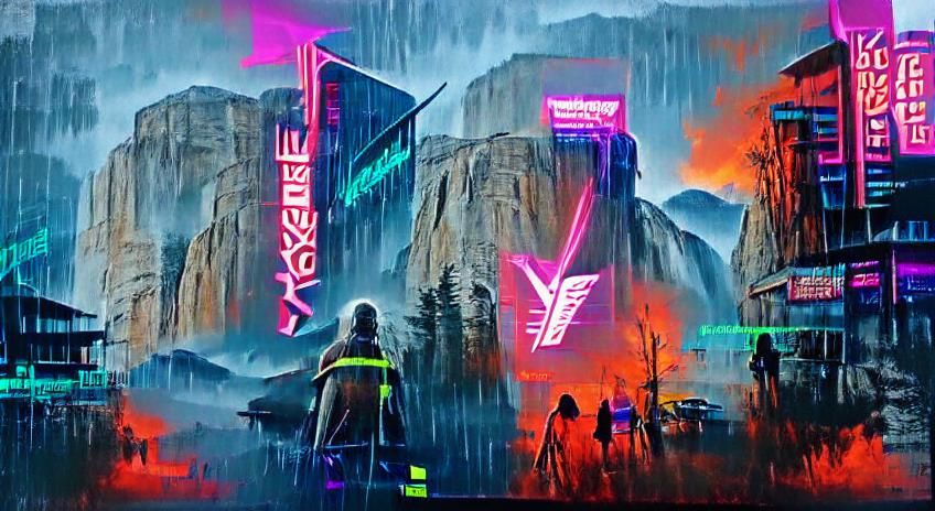 Yosemite Firefall cyberpunk - AI Generated Artwork - NightCafe Creator