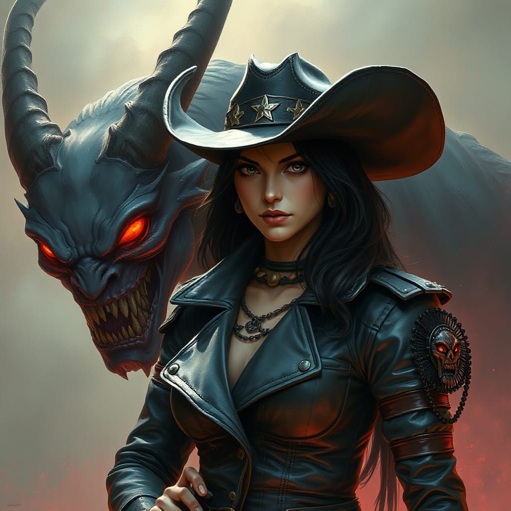 Dark Cowgirl Dominates Red Dust Storm with Horned ... - AI Art