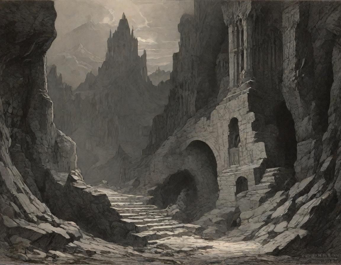 Art by Gustave Doré, Alphonse Mucha, medieval dragon's lair, hidden ...