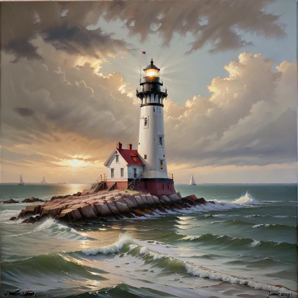Lighthouse on small island - AI Generated Artwork - NightCafe Creator