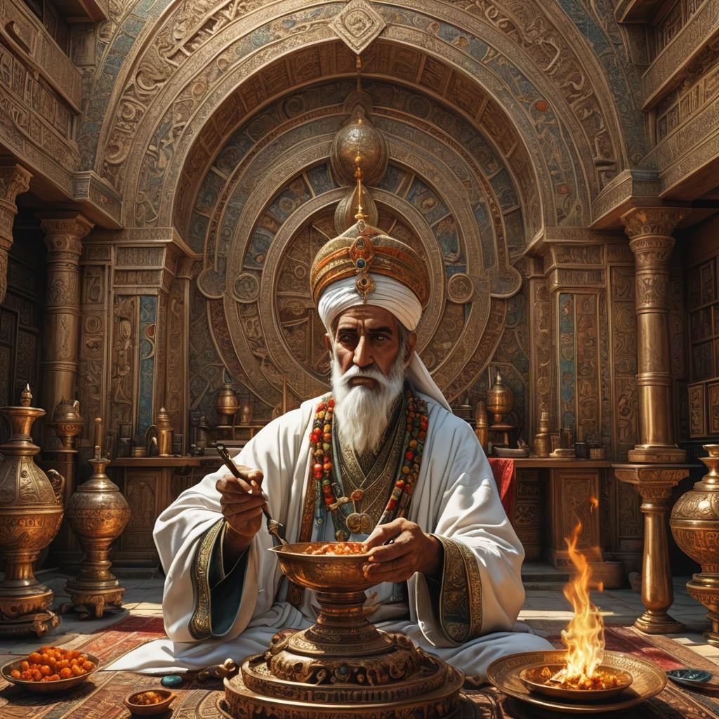 Zoroastrian priest seated in an ornate room - AI Generated Artwork ...