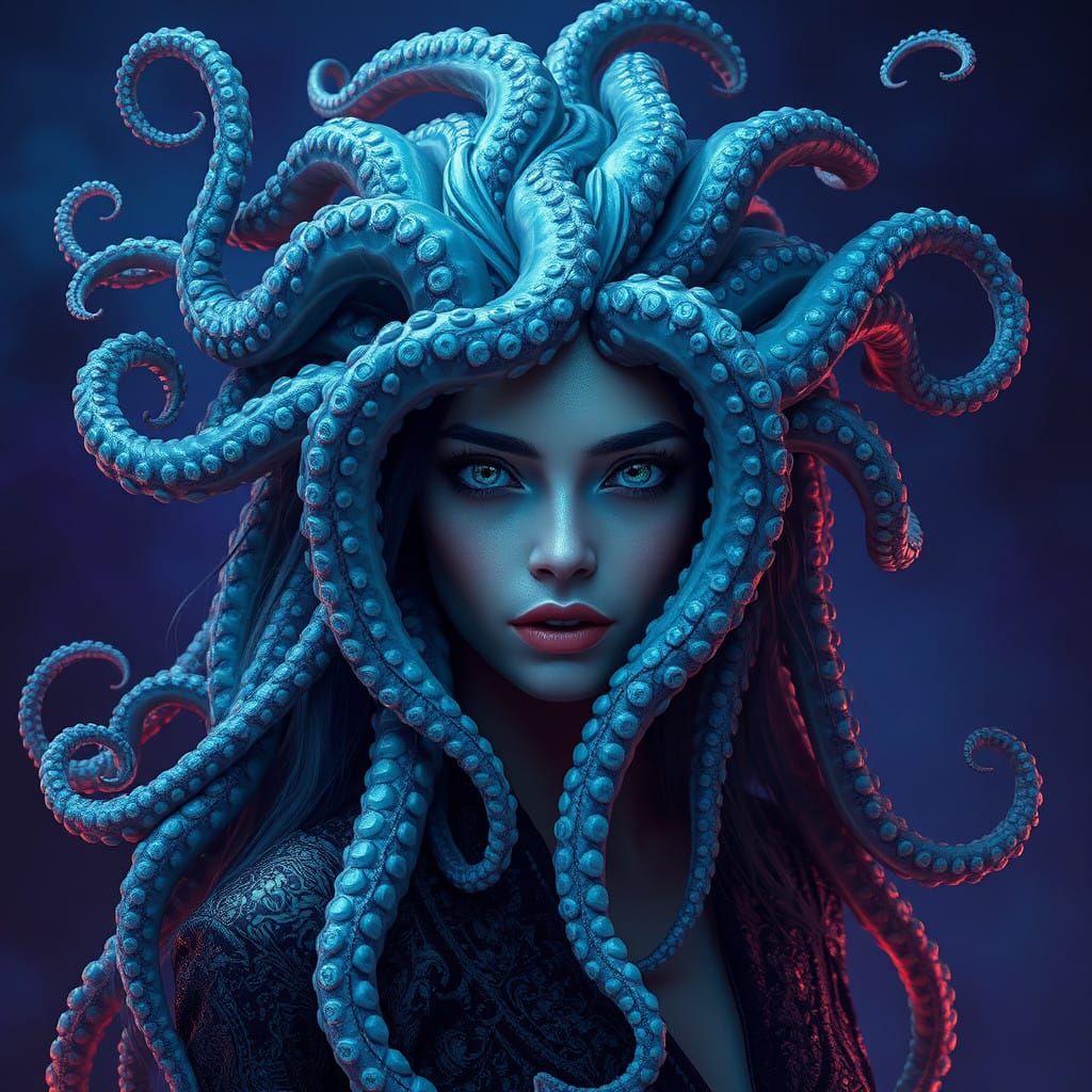 female face with octopus hair - Mysterious Woman with Octop...