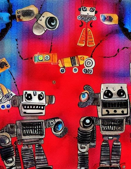 Happy Robots random overlapping piece doodle drawing photomontage ...