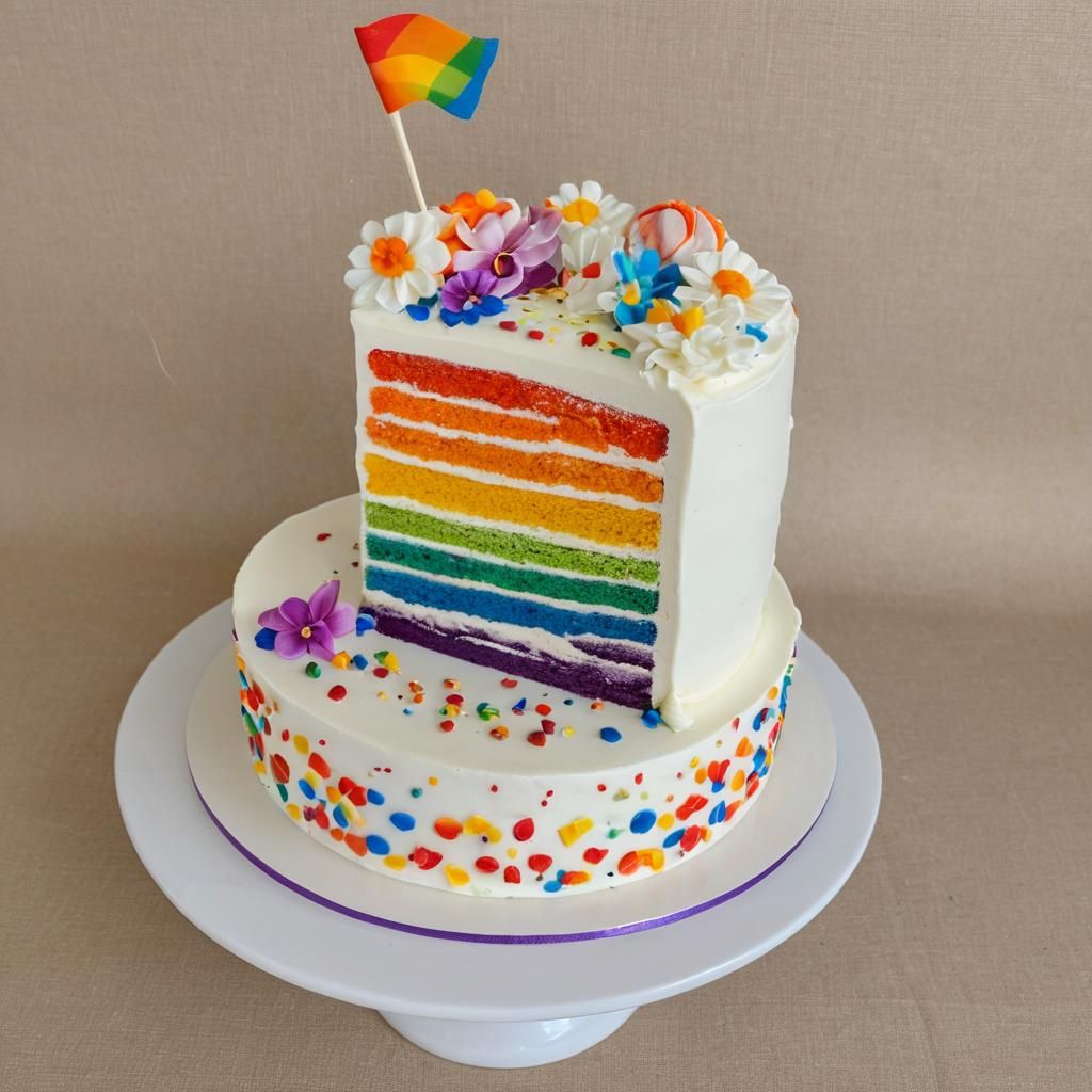 A photographic depiction of a detailed rainbow cake in honor of LGBTQ+ ...